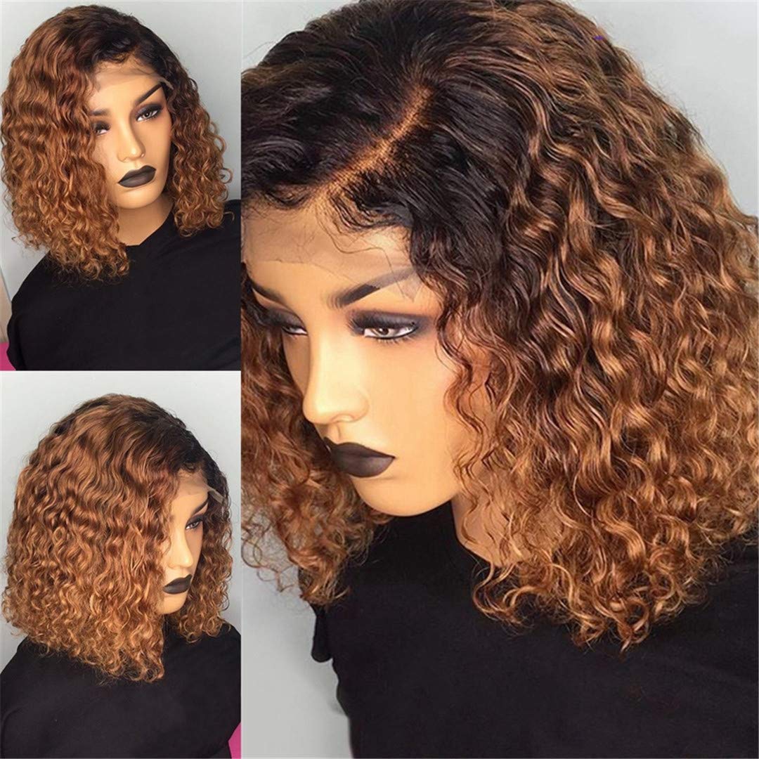 Brazilian Hair Brown Color with Black Root Curly Lace Front Wig – Lux ...