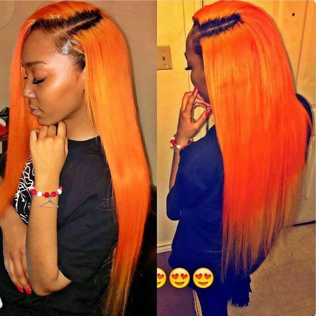 Peruvian Hair Pumpkin Color With Black Root Lace Front Wig – Lux Hair Shop