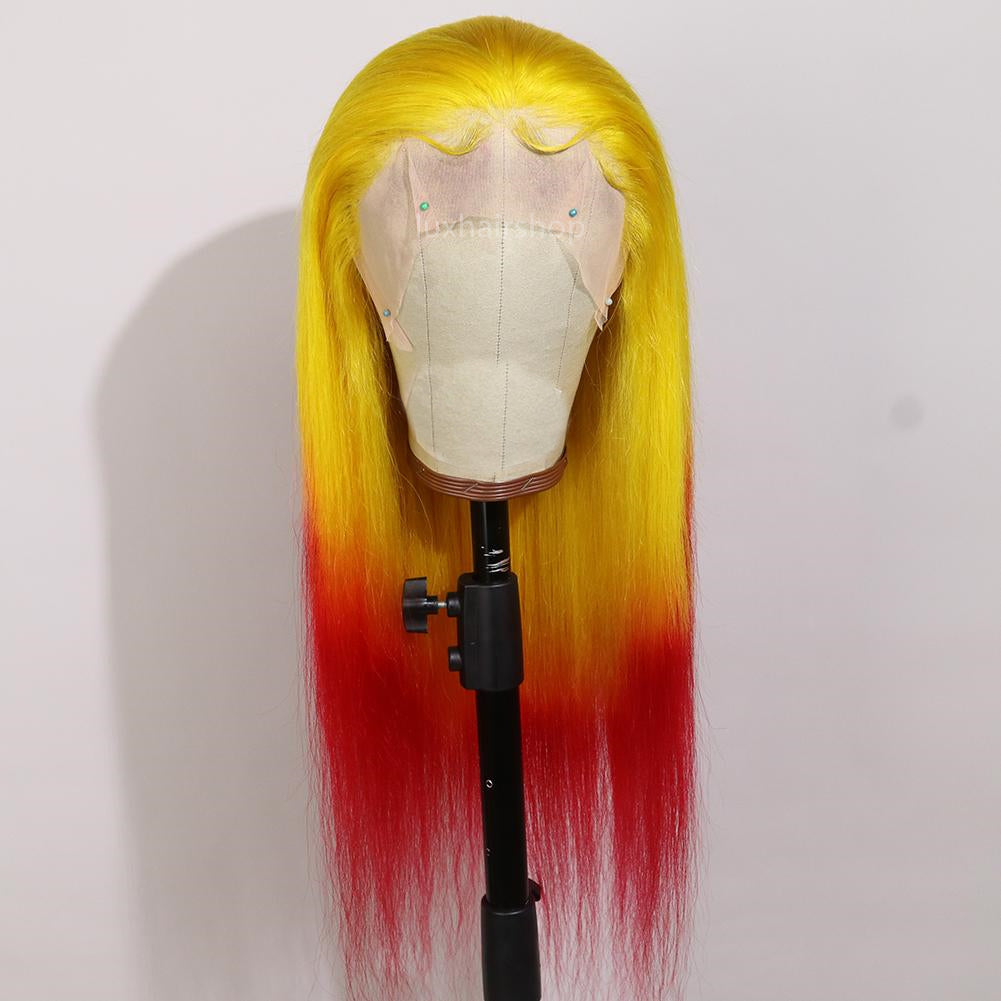 Peruvian Hair Gradient Color Yellow And Red Straight Lace Front Wig ...