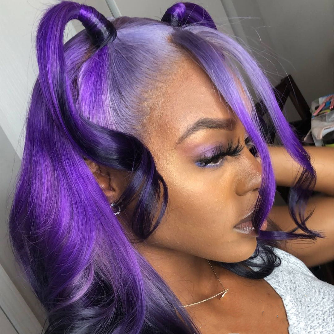 Peruvian Hair Gradient Purple Ombre Color Natural Wavy Lace Front Wig ...