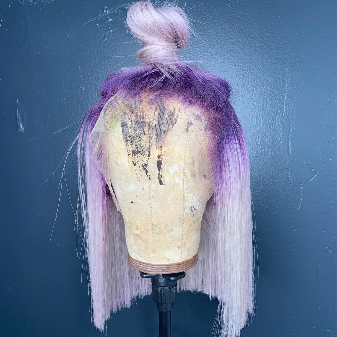 Peruvian Hair Gradient Color Violet Purple Straight Lace Front Bob Wig ...